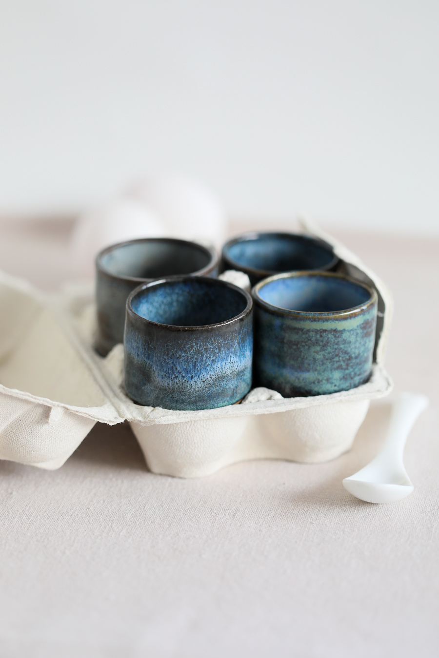 Set of 4 Egg Mugs - lagoon + sea + surf - Vera Wiedermann Ceramics