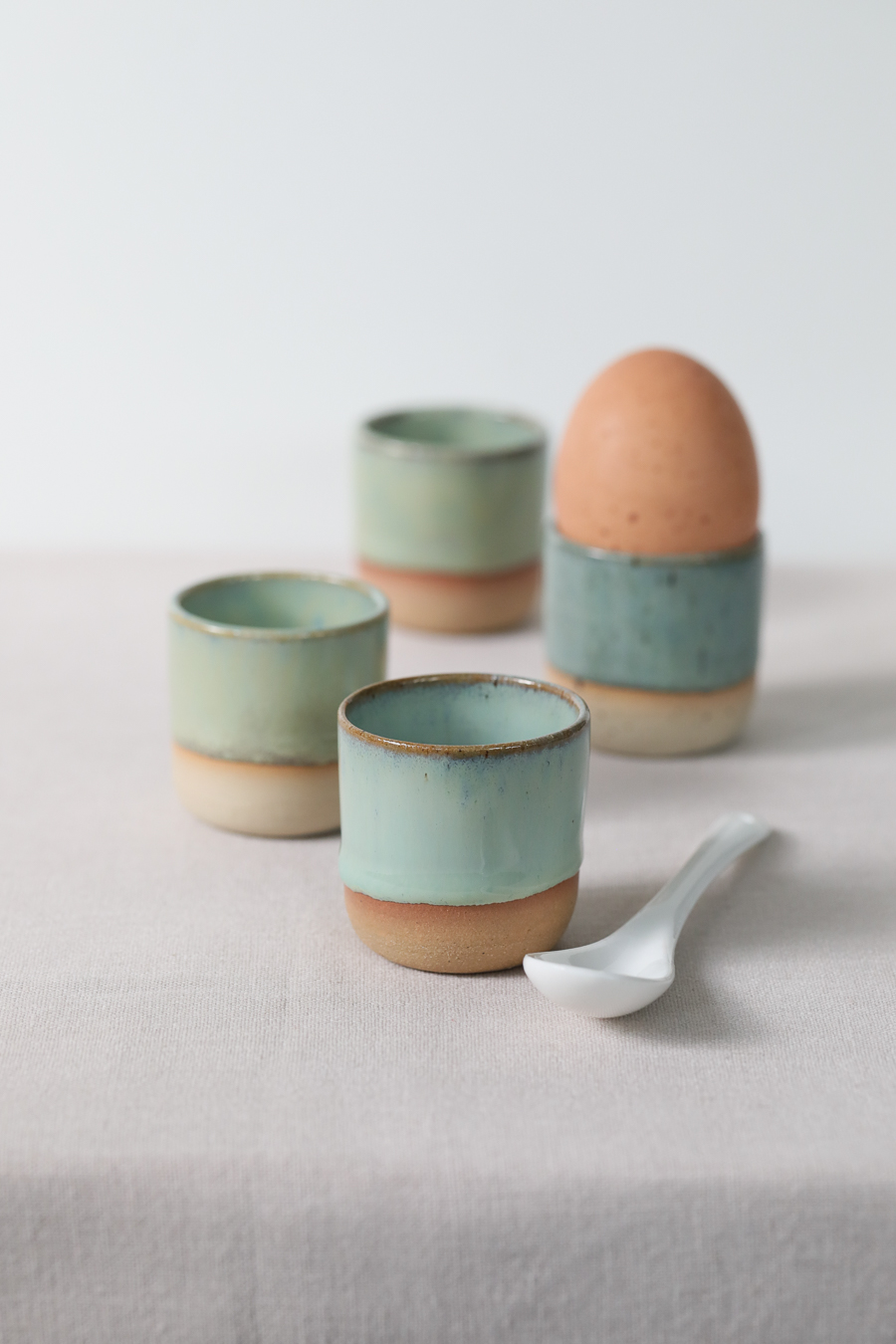 Set of 4 Egg Mugs - different shades of sage - Vera Wiedermann Ceramics